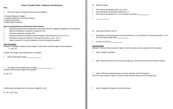 Quadratic Functions Maximum And Minimum Power Point Lesson And Babe Notes