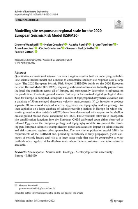 Pdf Modelling Site Response At Regional Scale For The 2020 European Seismic Risk Model Esrm20