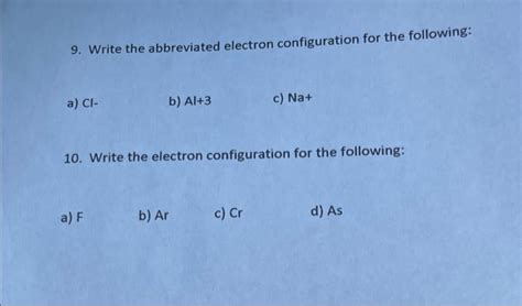 Solved Write The Abbreviated Electron Configuration For Chegg
