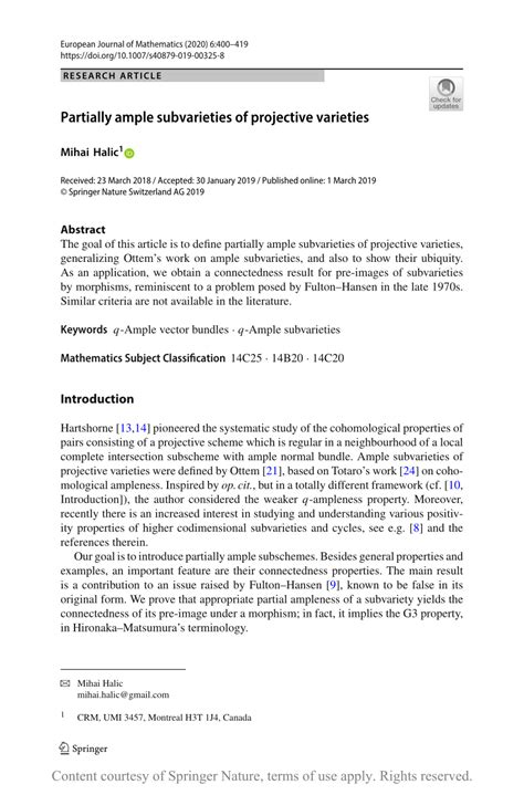 Partially Ample Subvarieties Of Projective Varieties Request Pdf