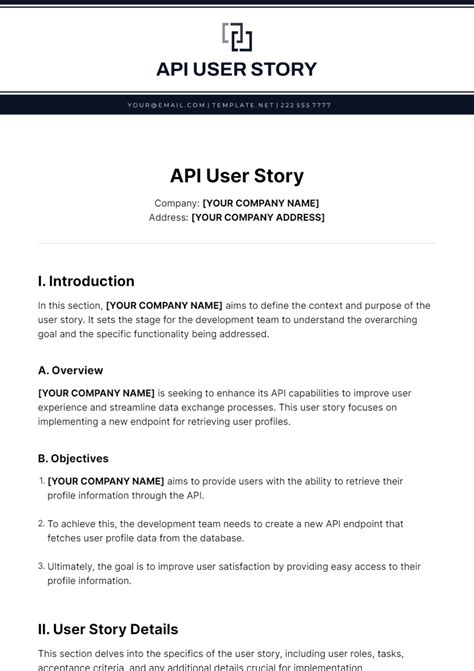 Free Api User Story Template To Edit Online