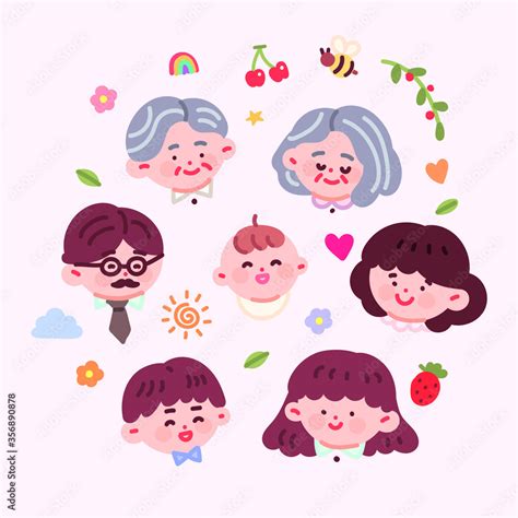 귀여운 대가족 얼굴 일러스트 벡터 Stock Vector Adobe Stock