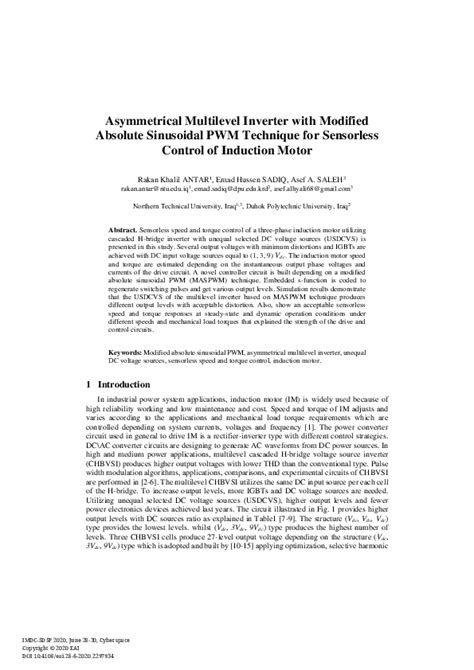 Pdf Asymmetrical Multilevel Inverter With Modified Absolute Sinusoidal Pwm Technique For