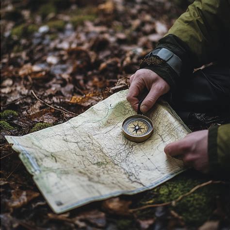 Navigating With A Map And Compass Showing Survivalists Using Traditional Navigation Tools In The