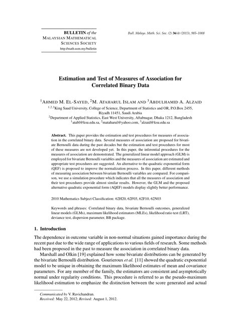 pdf estimation and test of measures of association for correlated