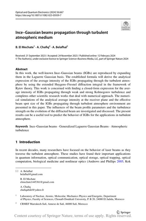 Incegaussian Beams Propagation Through Turbulent Atmospheric Medium Request Pdf