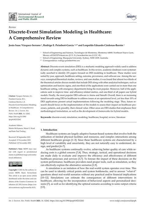Pdf Discrete Event Simulation Modeling In Healthcare A Comprehensive Review