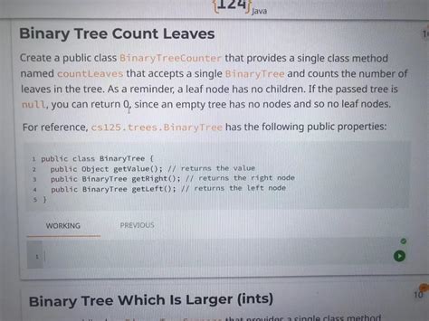 Solved 124 Java Binary Tree Count Leaves 10 Create A