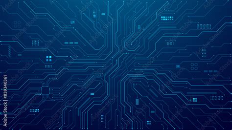 Abstract Ai Circuit Board Background Technology Connected Blue Lines With Electronics Elements