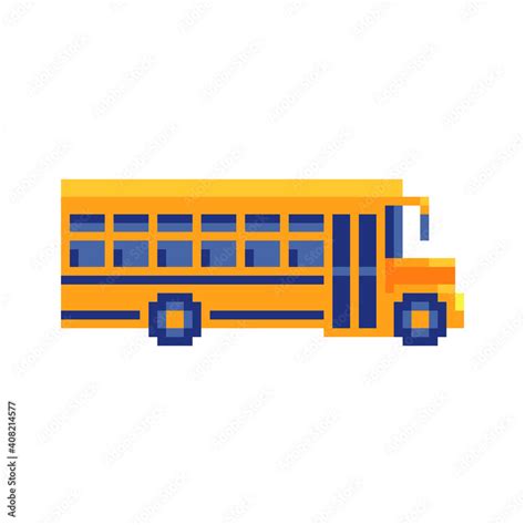 School Bus Yellow Bus Pixel Art Icon Isolated On White Background