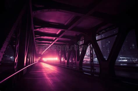 Purple Lit Bridge Nightscape Ai Generated Stock Illustration Illustration Of Road Landmark