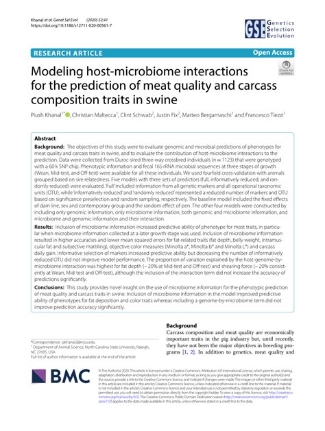 Pdf Modeling Host Microbiome Interactions For The Prediction Of Meat Quality And Carcass