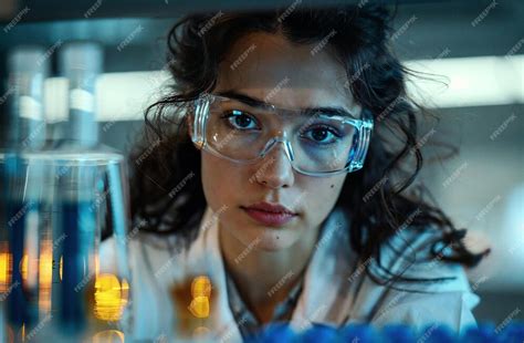 Premium Photo Female Scientist Working In Lab With Blue Chemicals Premium Photo Female Scientist Working In Lab With Blue Chemicals