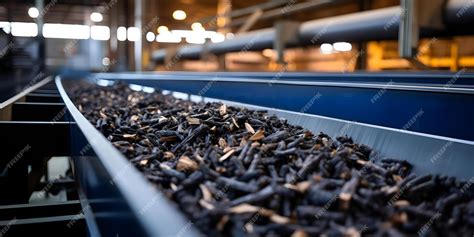 Biomass On Conveyor Belt To Pyrolysis Reactor For Biochar Production Concept Biomass Supply