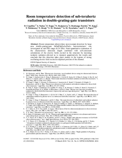 Pdf Room Temperature Detection Of Sub Terahertz Radiation In Double Grating Gate Transistors