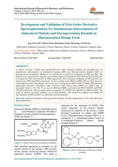 Pdf Development And Validation Of First Order Derivative Spectrophotometry For Simultaneous