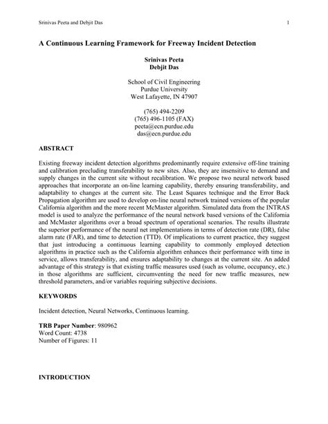 Pdf Continuous Learning Framework For Freeway Incident Detection
