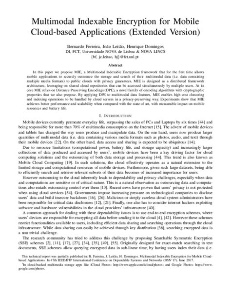 Pdf Multimodal Indexable Encryption For Mobile Cloud Based Applications