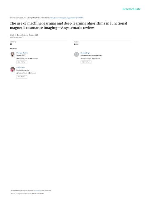 The Use Of Machine Learning And Deep Learning Algorithms In Functional Magnetic Resonance