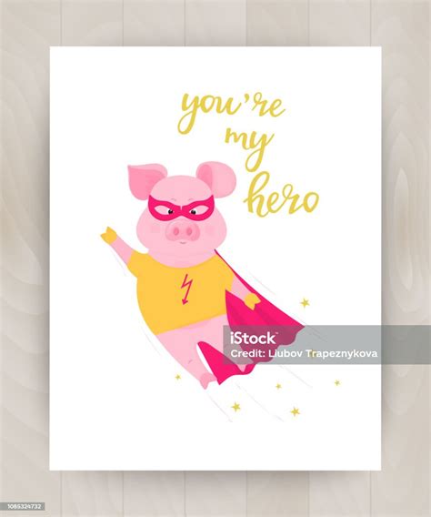 돼지 슈퍼 히어로 모험 쪽으로 이동합니다 손으로 당신이 글자는 나의 영웅입니다 나무 배경에서 소년에 대 한 동기 부여 카드 2019년에 대한 스톡 벡터 아트 및 기타 이미지