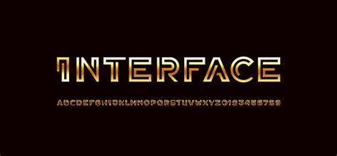 디지털 스타일 알파벳 황금 스타일 문자와 숫자로 된 세그먼트 밝은 금속 라인의 글꼴 벡터 일러스트레이션 10eps 0명에 대한