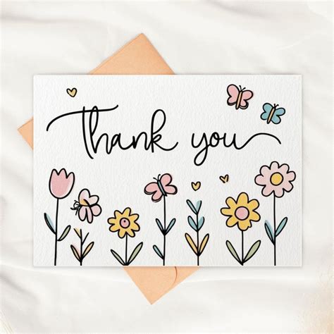 Floral Thank You Card Rustic Garden Theme Digital Stationery Etsy