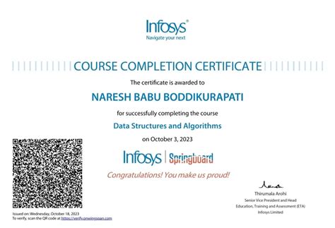 Naresh Babu On Linkedin Datastructures Algorithms Certification Infosysspringboard