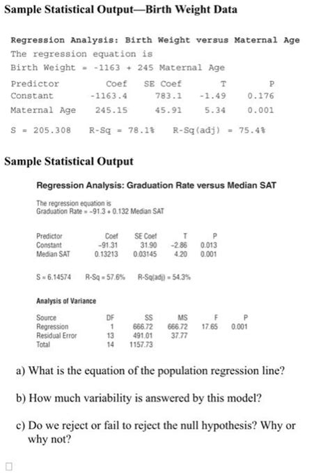 Solved Regression Analysis Birth Weight Versus Maternal Age Chegg