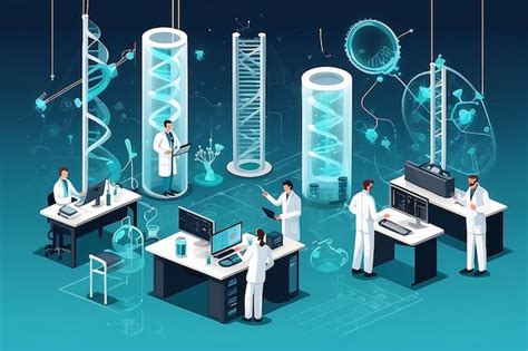 バイオテクノロジーの概念は平らなスタイルで 研究室のシーンで科学者 科学研究 Dna配列 クローニングと再組み合わせ ウェブバナー 人と