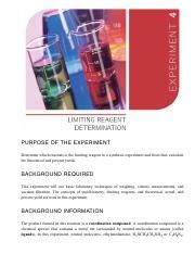 Experiment Limiting Reagent Determination Pdf PURPOSE OF THE EXPERIMENT Determine Which