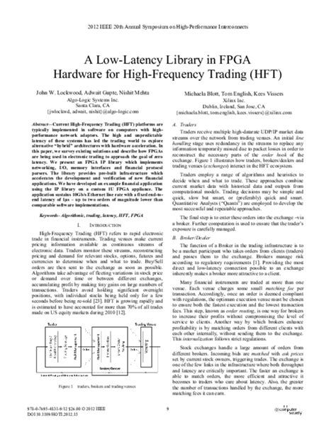 pdf a low latency library in fpga hardware for high frequency trading hft