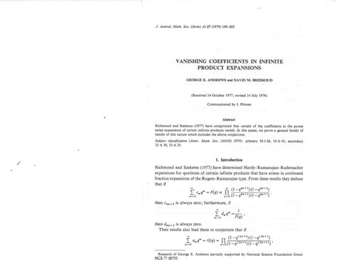 Pdf Cvanishing Coefficients In Infinite Product Expansions