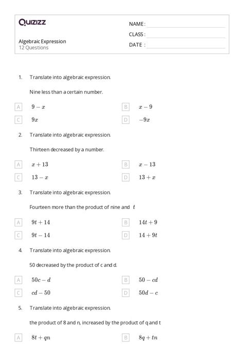 50 Algebraic Modeling Worksheets On Quizizz Free And Printable
