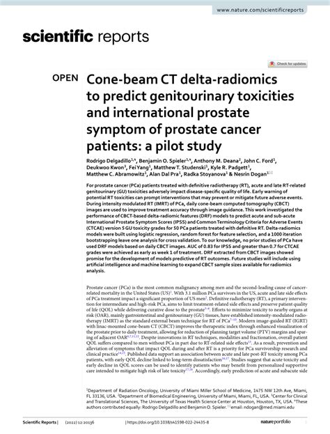 Pdf Cone Beam Ct Delta Radiomics To Predict Genitourinary Toxicities And International