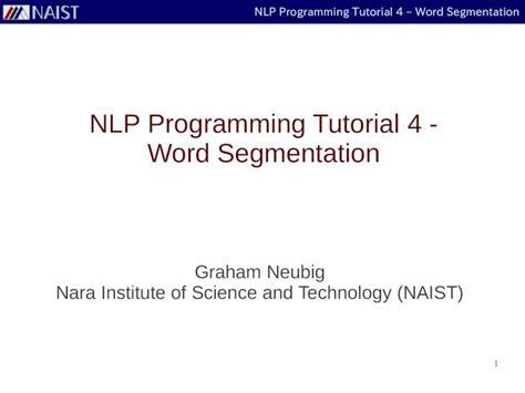 Pdf Nlp Programming Tutorial 4 Word Segmentationnlp Programming