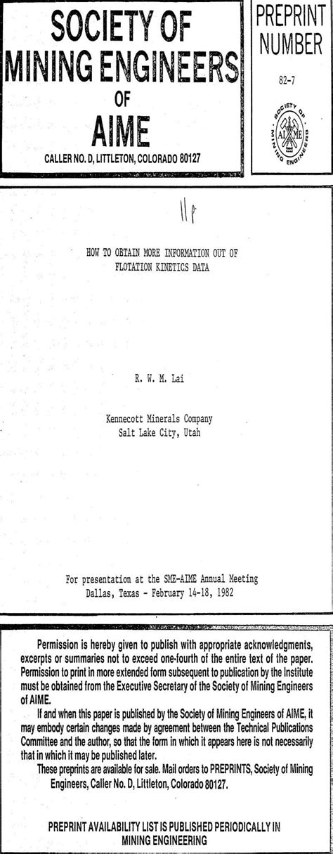 Flotation Kinetics Data Analysis 911Metallurgist