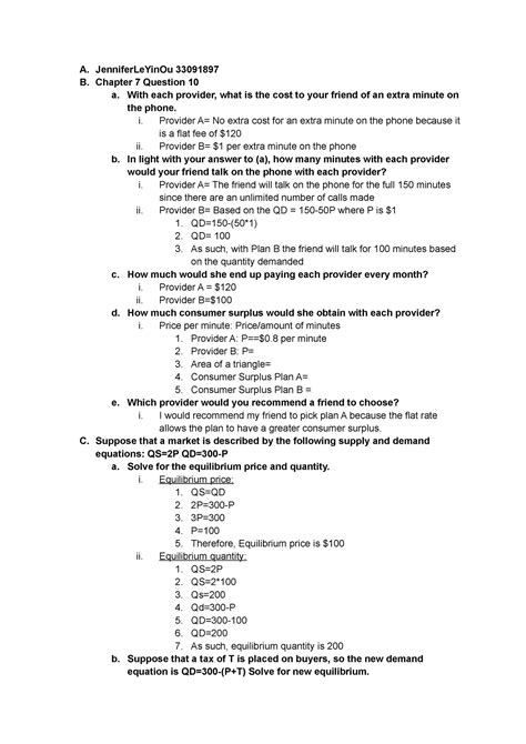 Economics Week 3 A Jenniferleyinou 33091897 B Chapter 7 Question 10 A With Each Provider