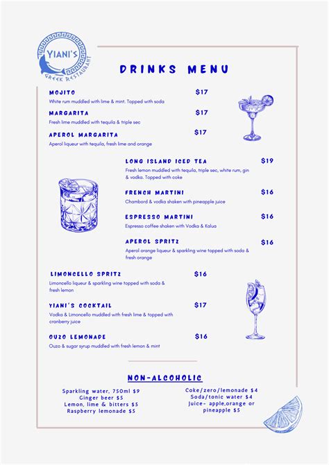 Menu Yianis Greek Restaurant Coolum