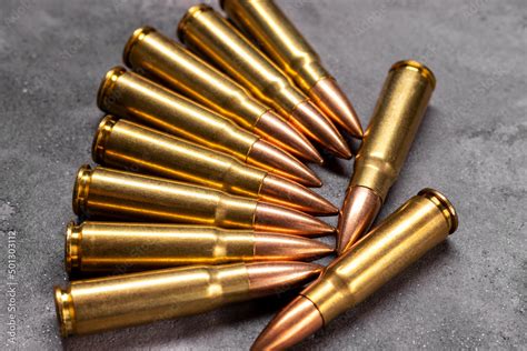 Bullets On Gray Background Cartridges 762 Caliber For Kalashnikov