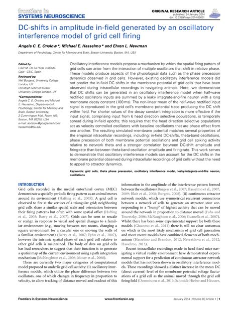 Pdf Dc Shifts In Amplitude In Field Generated By An Oscillatory Interference Model Of Grid