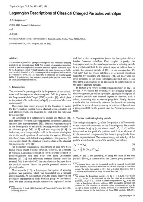 pdf lagrangian descriptions of classical charged particles with spin