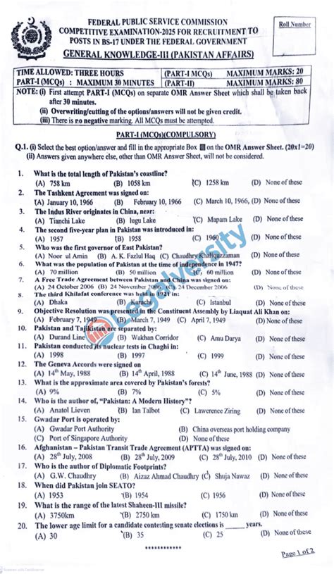 Css Pakistan Affairs Paper 2025 Legalversity