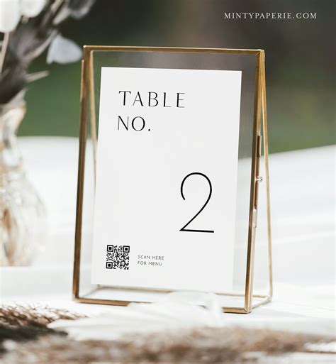 Table Number Card Template QR Code Menu Modern Minimal Wedding Table Number Editable Instant