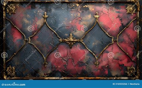 Burgundy Textured Wall With Symmetrical Rust Patterns Antique And Vintage Design Stock