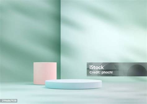미니멀리스트 파스텔 3d 원통형 연단 부드러운 햇빛과 민트 그린 배경에 그림자 제품 디스플레이 및 모형 0명에 대한 스톡 벡터 아트 및 기타 이미지 Istock