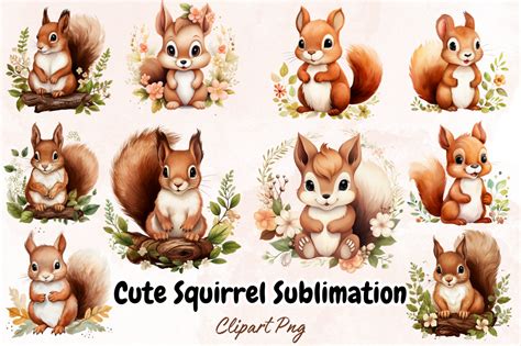 Cute Squirrel Sublimation Clipart Graphic By Graftify · Creative Fabrica