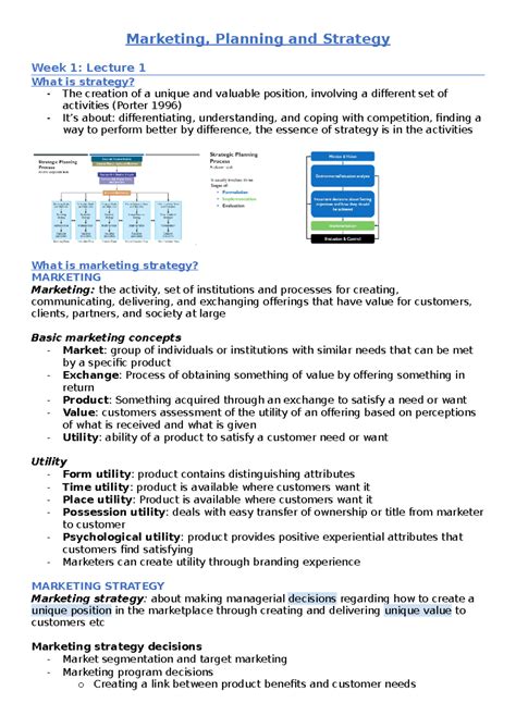 Mps Notes Marketing Planning And Strategy Week 1 Lecture 1 What Is
