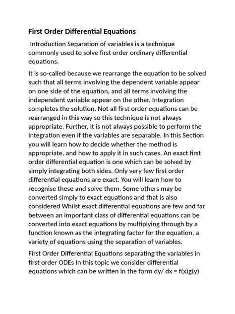First Order Differential Equation1 Small Pdf Equations Subtraction