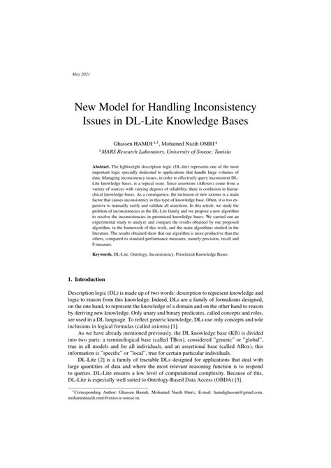 pdf new model for handling inconsistency issues in dl lite knowledge bases