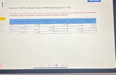 solved exercise 7 23 fill in blanks basic cvp relationships